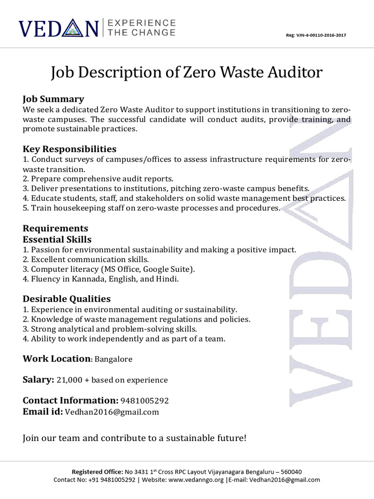 JD Vedan Zero Waste Auditor | PDF