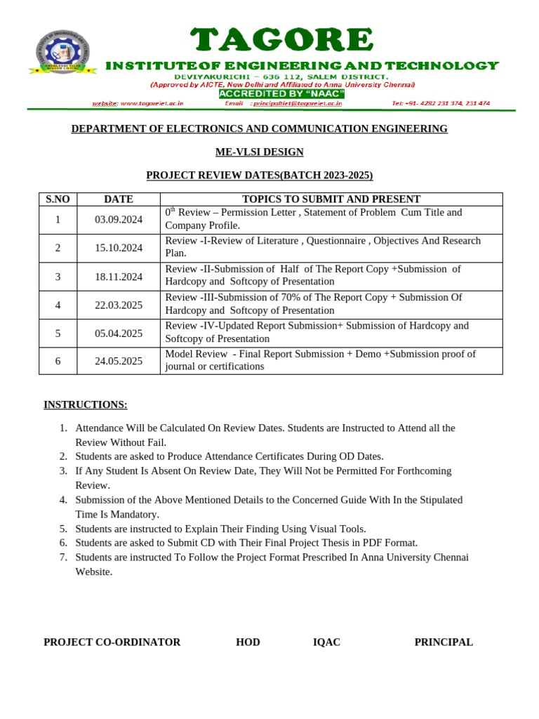 ME-VLSI Design Project Review Schedule | PDF