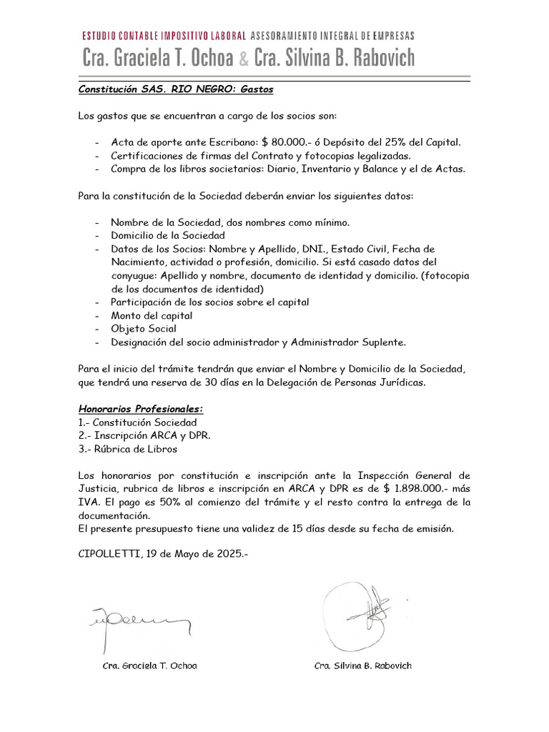 Presupuesto SAS Rio Negro | PDF