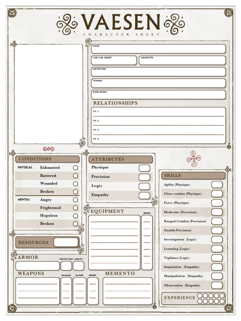 Vaesen Character sheet-fillable | PDF
