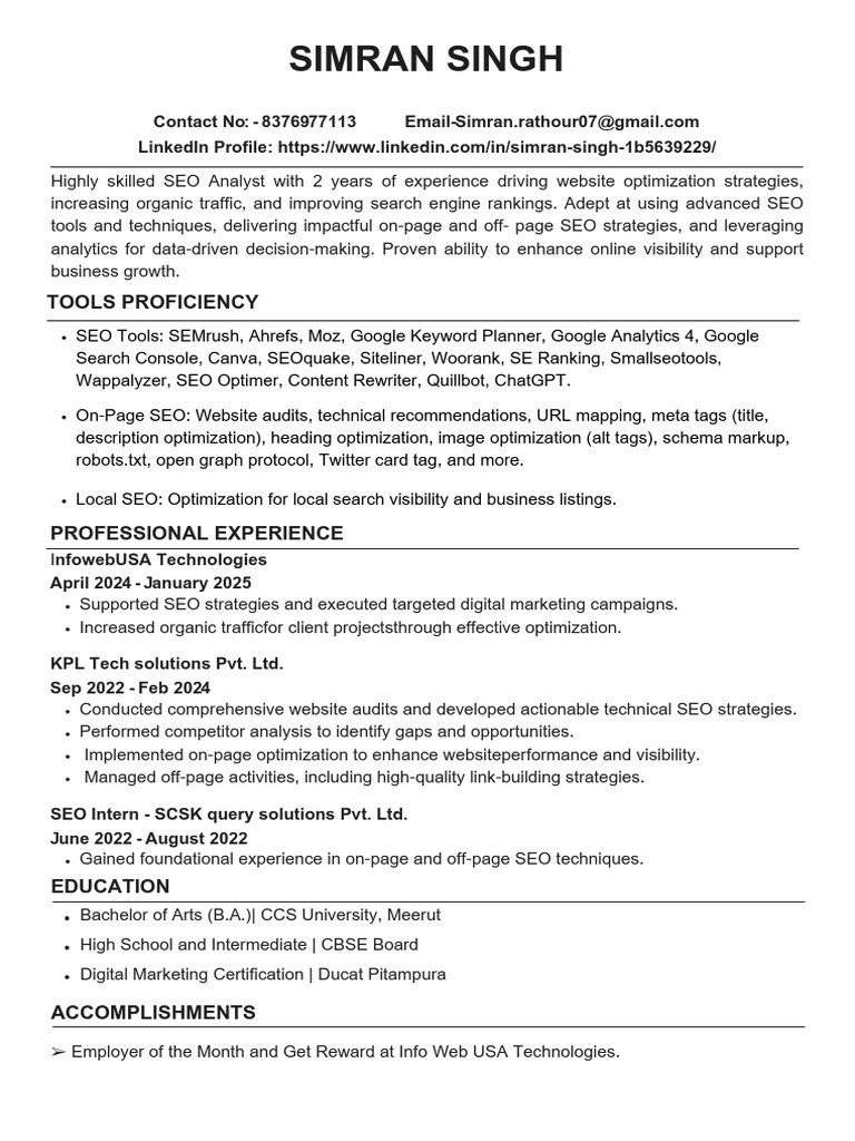 Simran Singh: Tools Proficiency | PDF