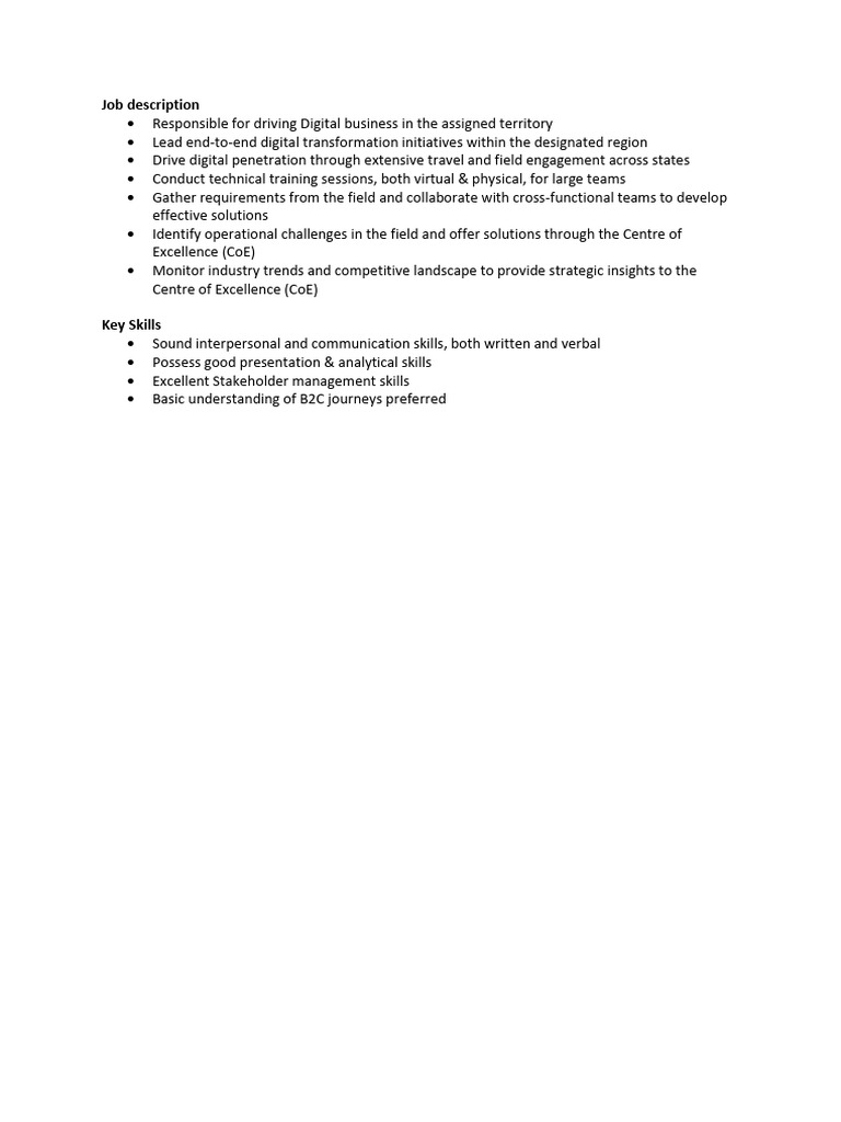 Digital Transformation Job Description | PDF
