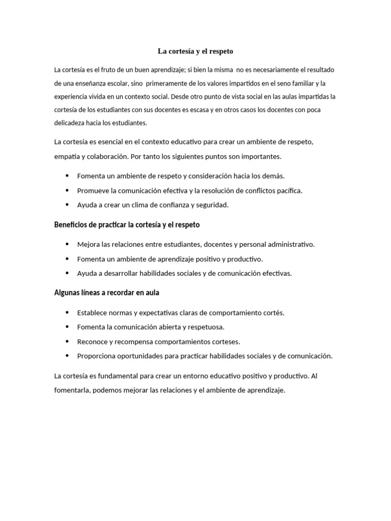 La Cortesía y El Respeto | PDF