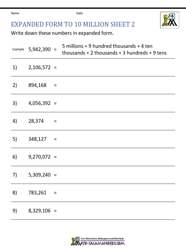 Expanded Form To 10 Million 2 | PDF