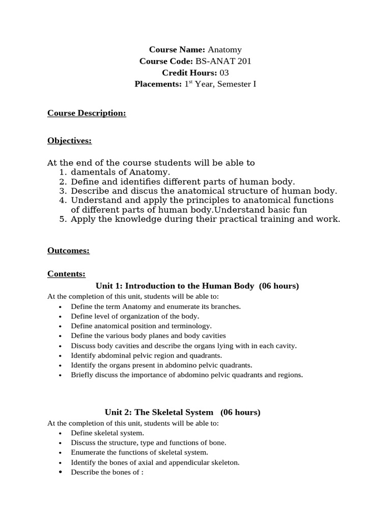 Anatomy 201 Course Overview and Evaluation | PDF | Lymphatic System ...