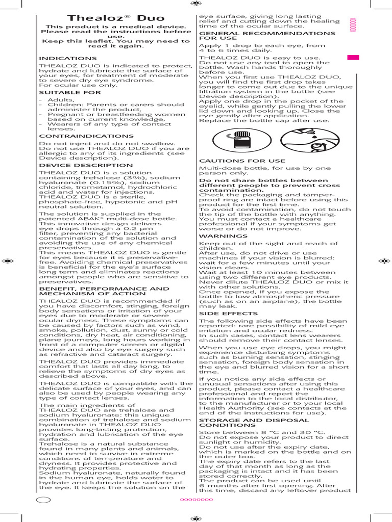 Thealoz Duo 10ml PIL January 2023 FINAL | PDF | Human Eye | Contact Lens