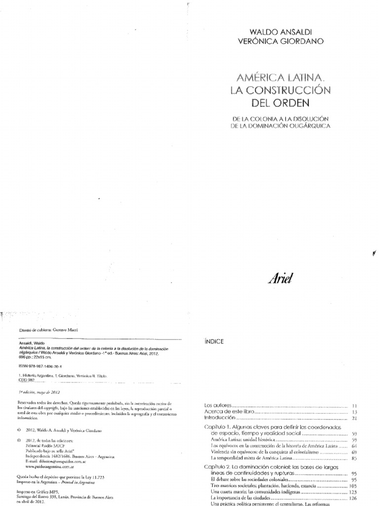 Ansaldi, Waldo-América-Latina-la-construcción-del-orden-tomo-1 | PDF