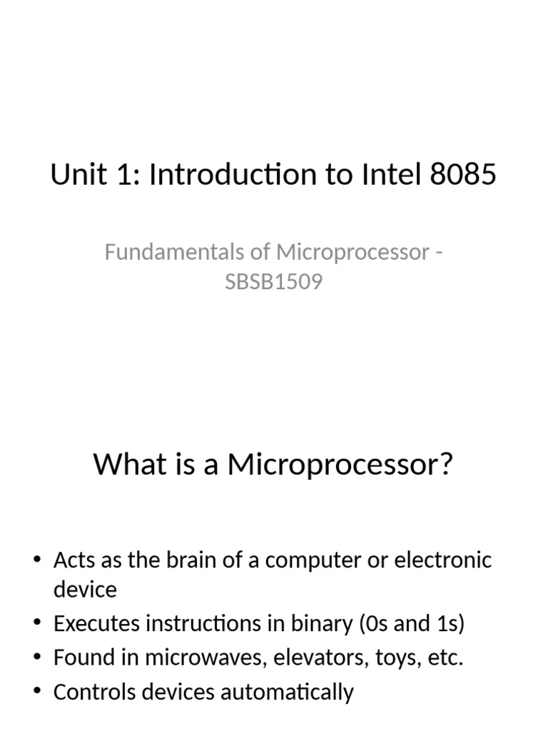 Unit 1 Introduction To 8085 PPT | PDF