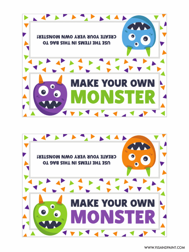 Make Your Own Monster Treat Bag Toppers - Pjs and Paint | PDF