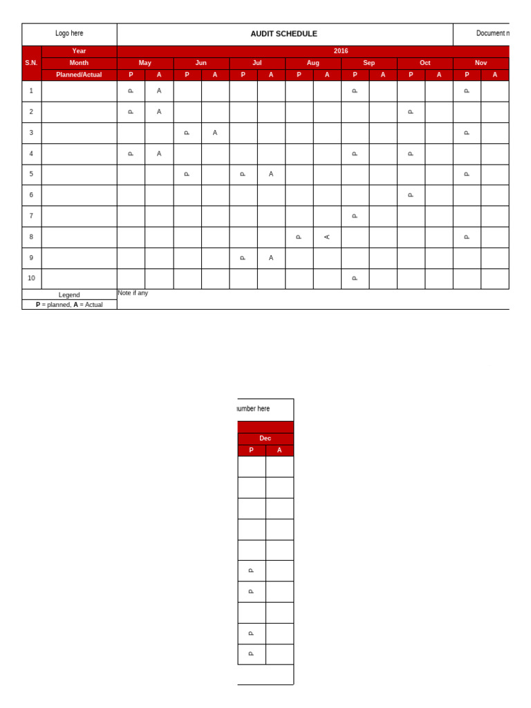 Audit Schedule Template 2016 | PDF