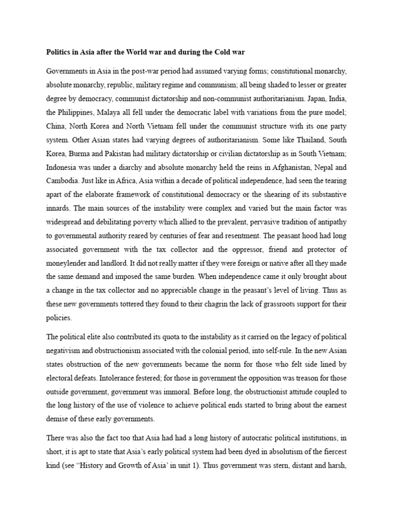 Note II - Asia During The Cold War and Asian Renaissance | PDF ...