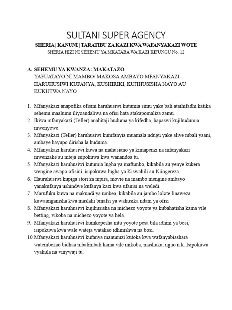 Sultani Super Agency Office Rules and Regulations 25 | PDF