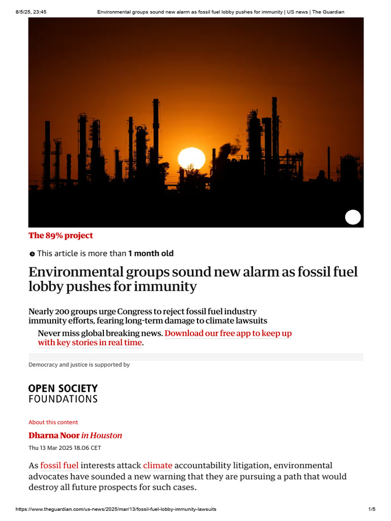 Environmental Groups Sound New Alarm As Fossil Fuel Lobby Pushes For Immunity - US News - The ...