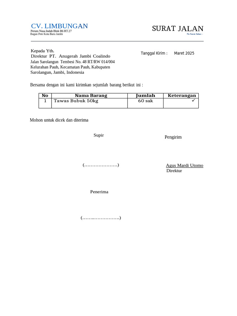 Surat Jalan AJC | PDF