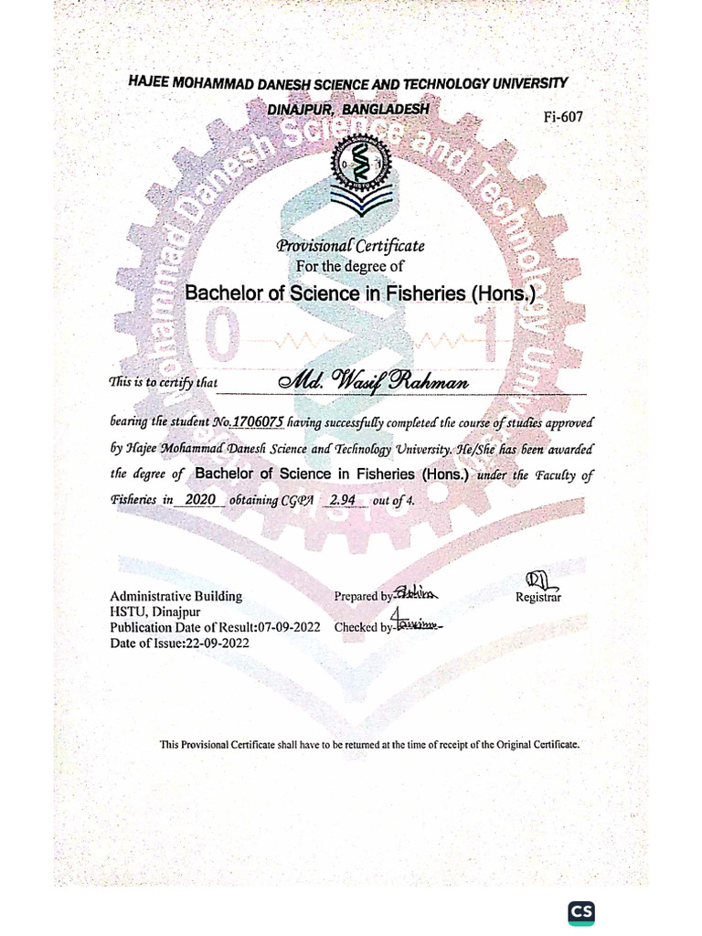 MD Wasif Provisional Certificate - 1 | PDF