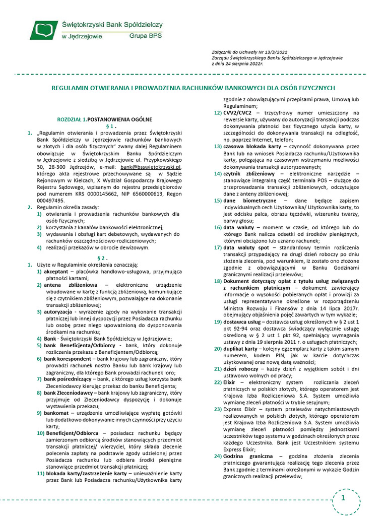 SBSJ Regulamin Lokata Internetowa | PDF