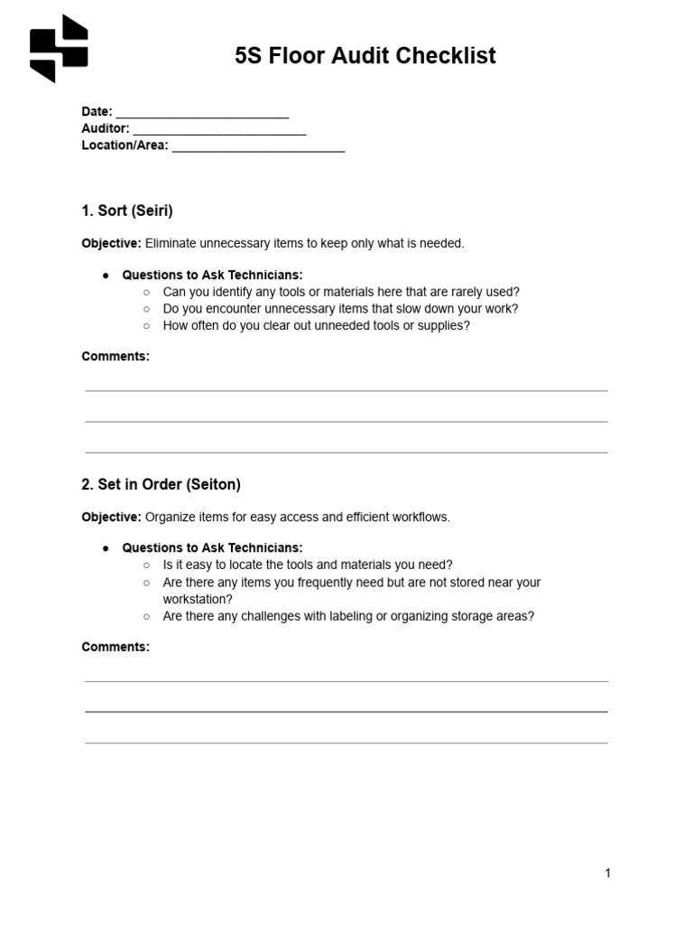 5s Kickoff Audit Checklist | PDF | Audit | Business