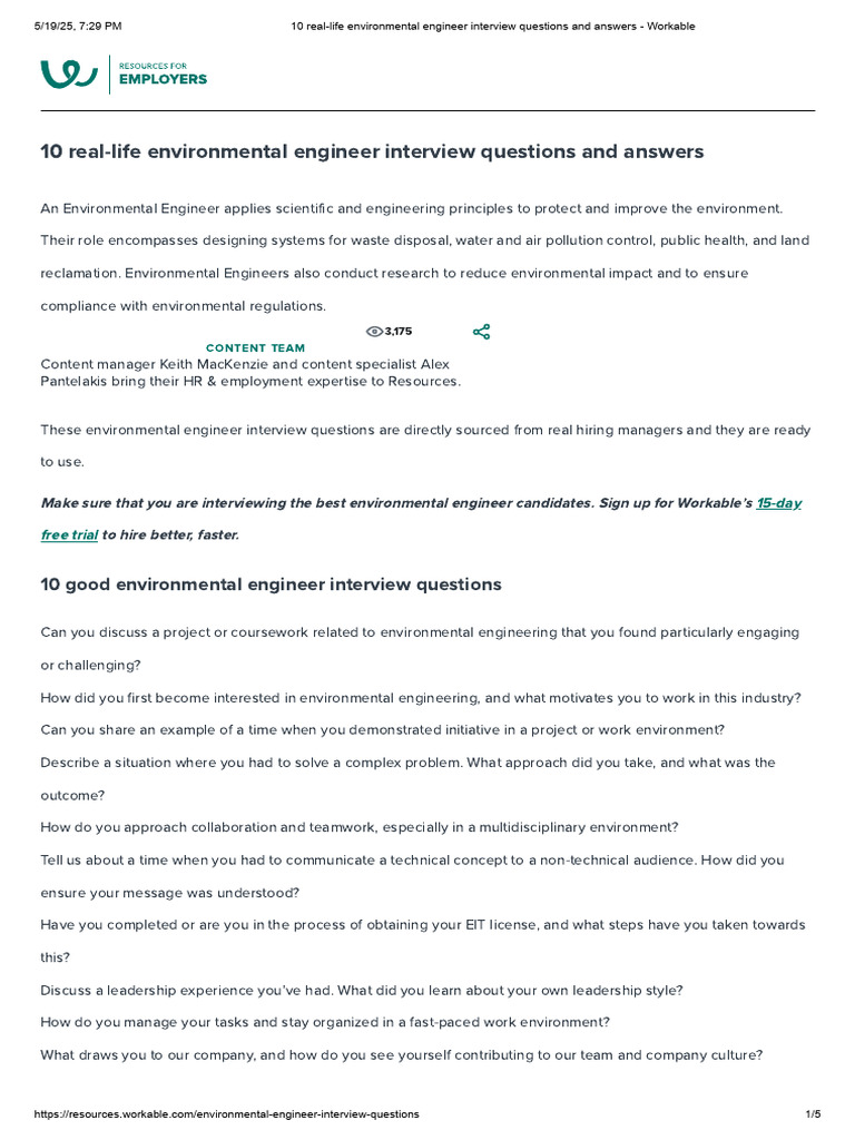 10 Real-Life Environmental Engineer Interview Questions and Answers ...