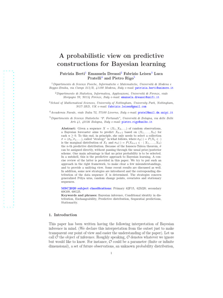 Probabilistic View On Predictive Construction For Bayesian Learning | PDF | Statistical ...