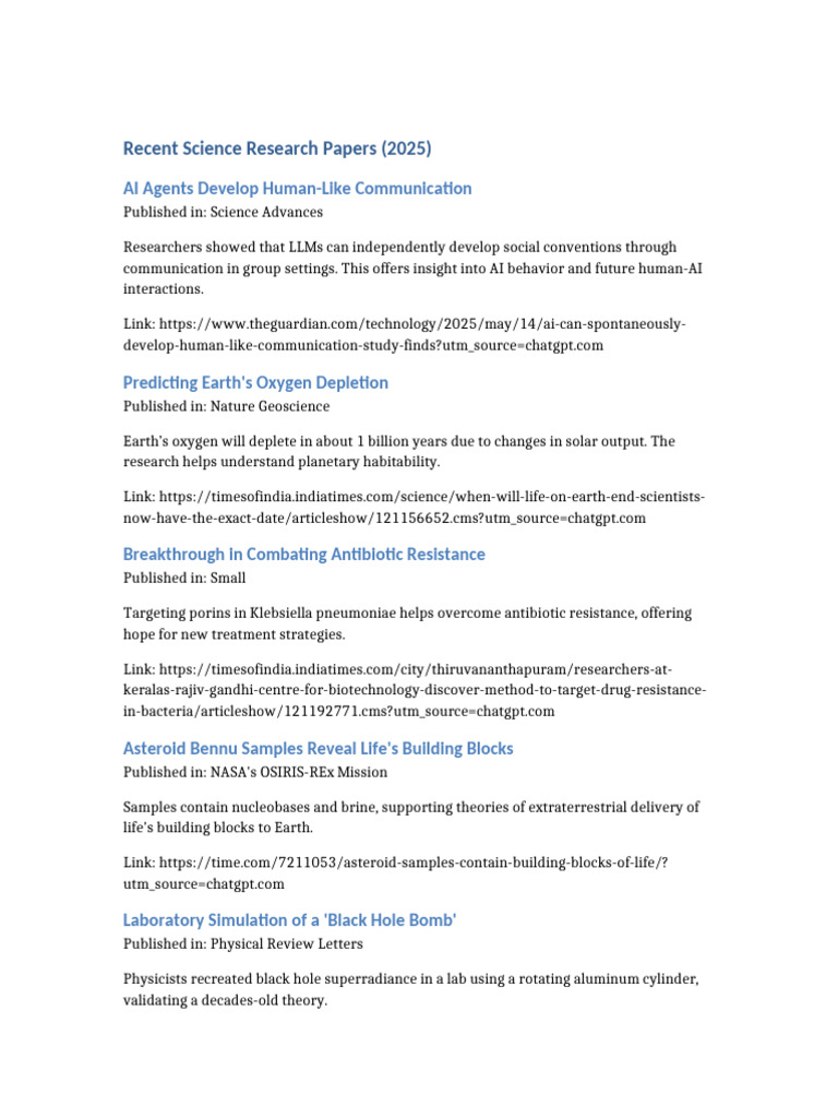 2025 Breakthroughs in Science Research | PDF