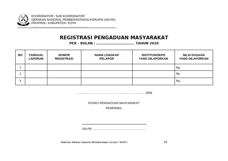 3. Form Registrasi Pengaduan Masyarakat | PDF