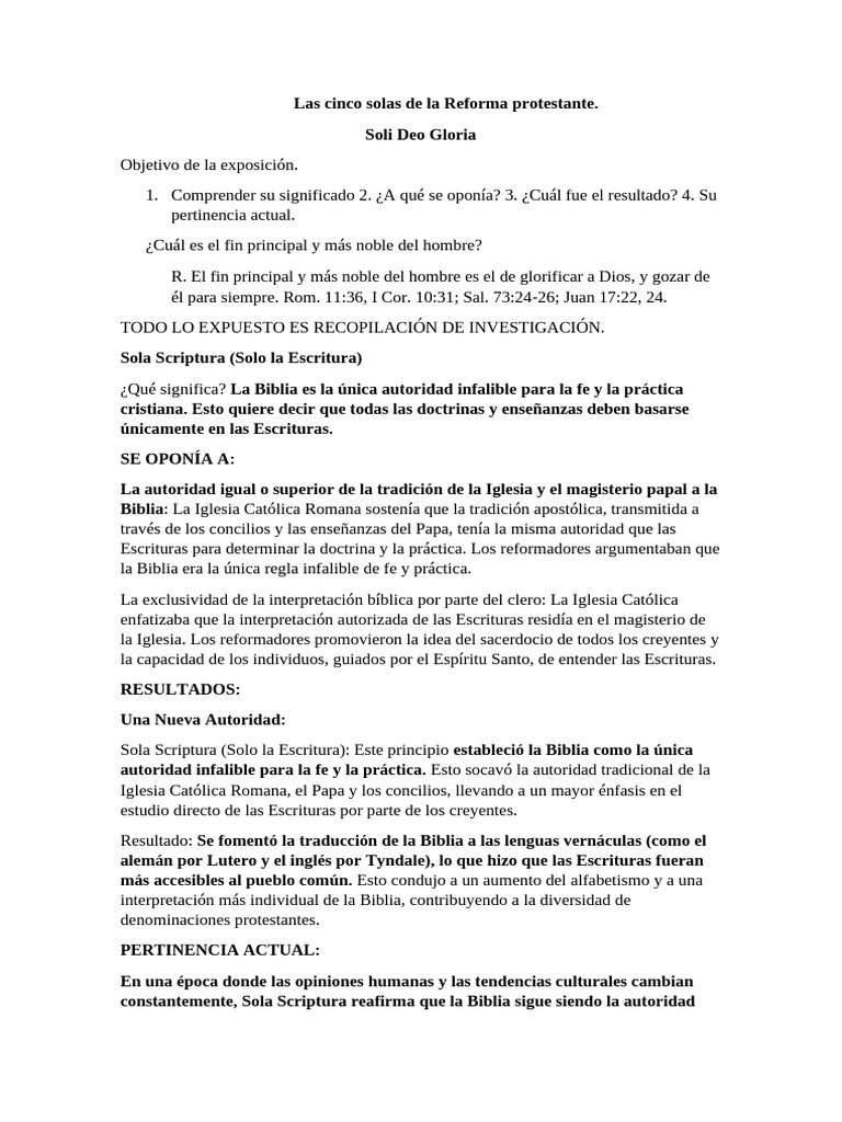 Las Cinco Solas de La Reforma Protestante | PDF | Sola Fide ...