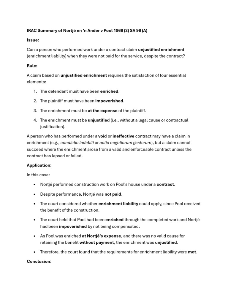 IRAC Summary of Nortjé | PDF