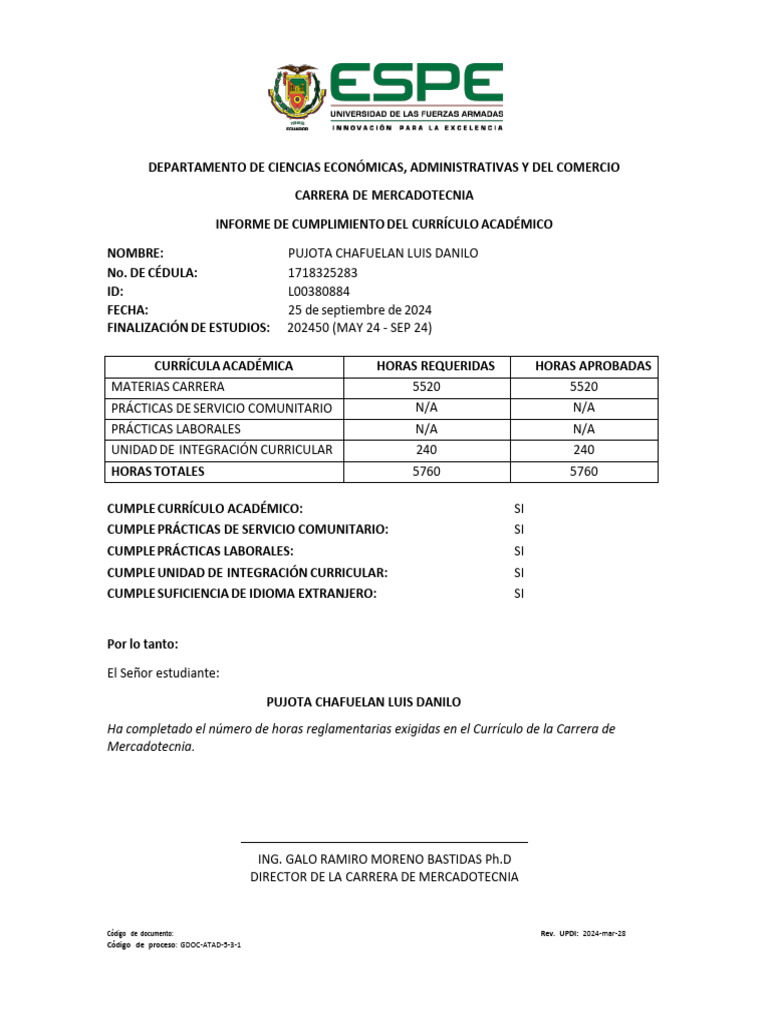Pujota - Danilo - Certificado Cumplimiento Curricular | PDF
