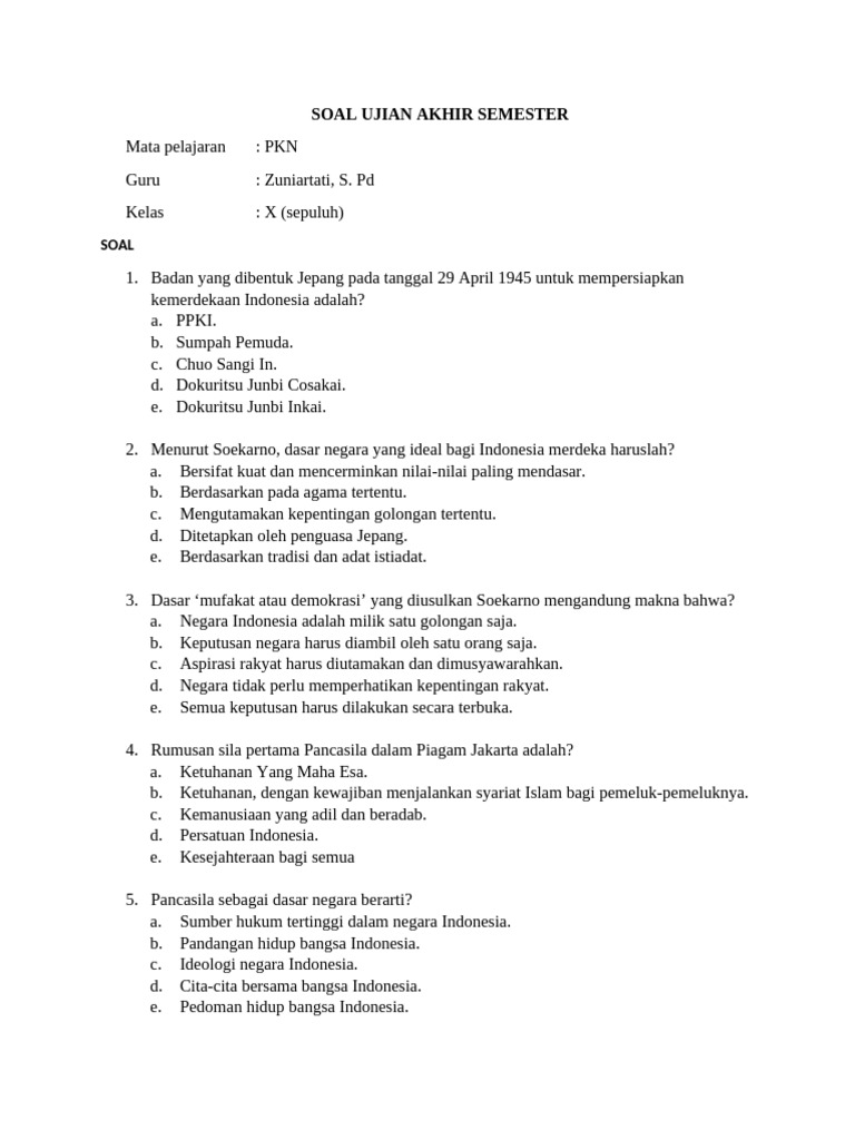 Soal Penilaian Akhir Semester Kelas X | PDF
