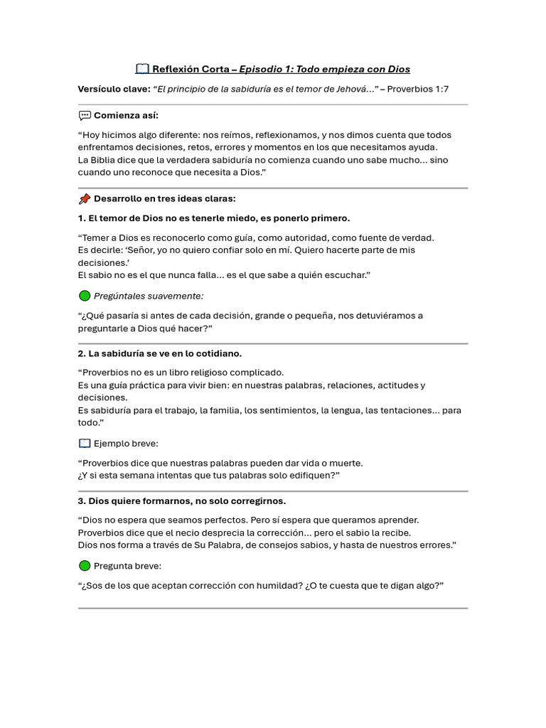 ? Reflexión Corta Grupo en Casa | PDF
