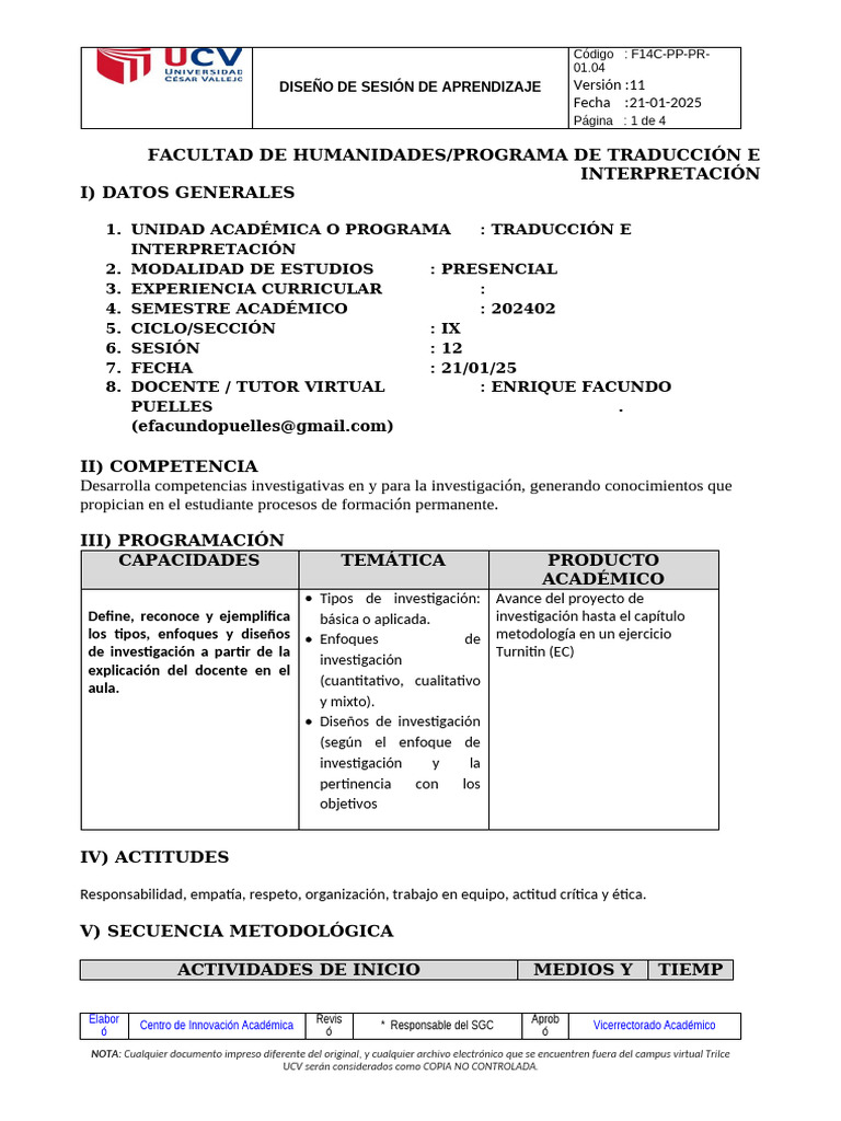 Diseno de Sesion de Aprendizaje V11 | PDF | Diseño | Maestros