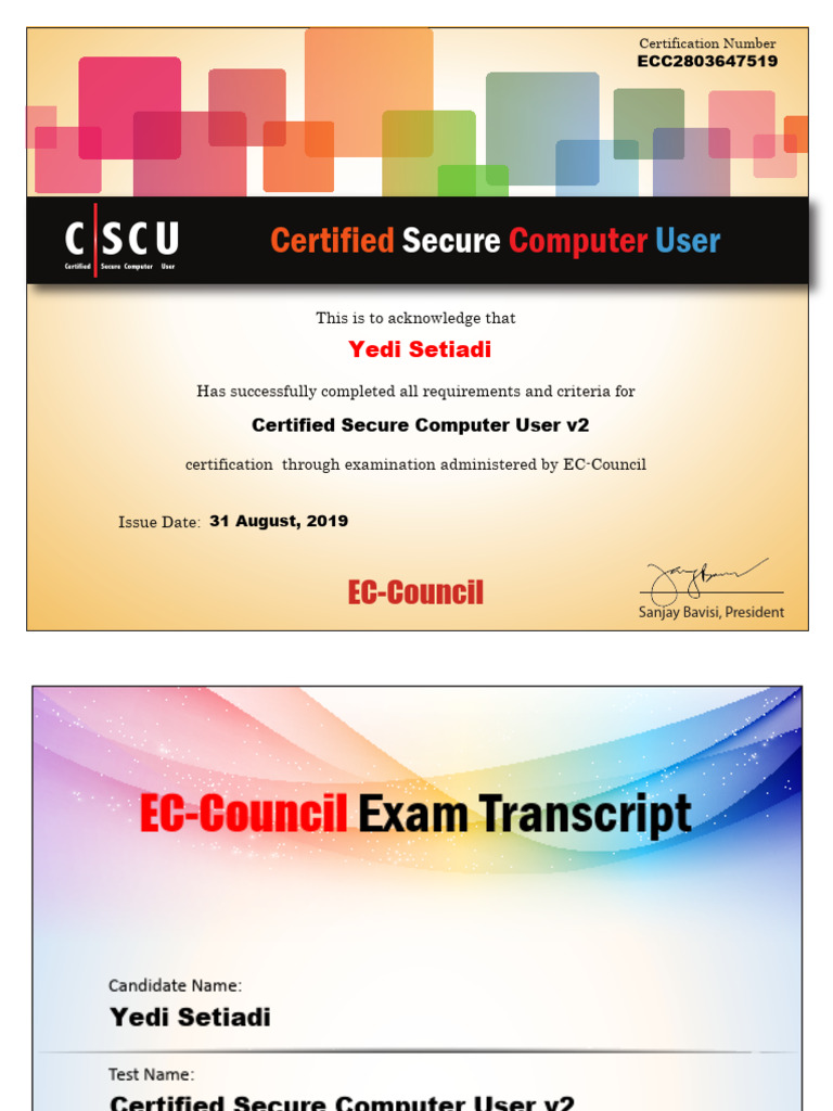 Ecc Cscu Certificate Yedi Setiadi | PDF