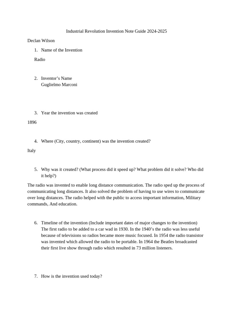 Industrial Revolution Invention Note Guide | PDF