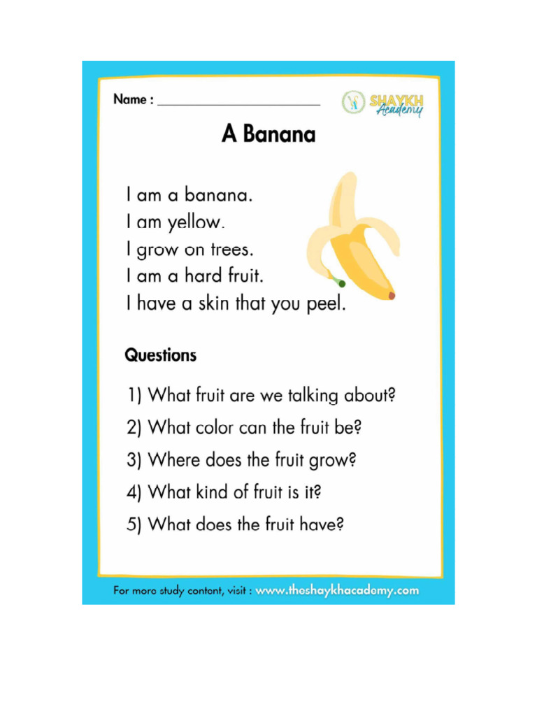 Beginner Reading Comprehension Banana | PDF