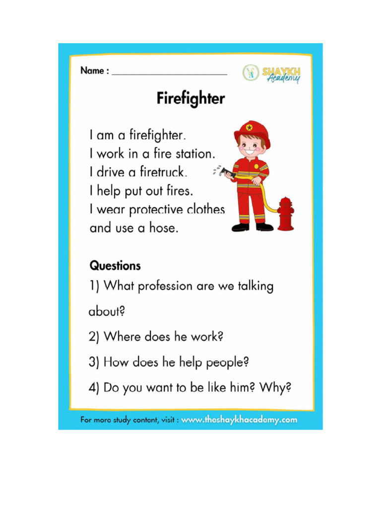 Beginner Reading Comprehension Firefighter | PDF