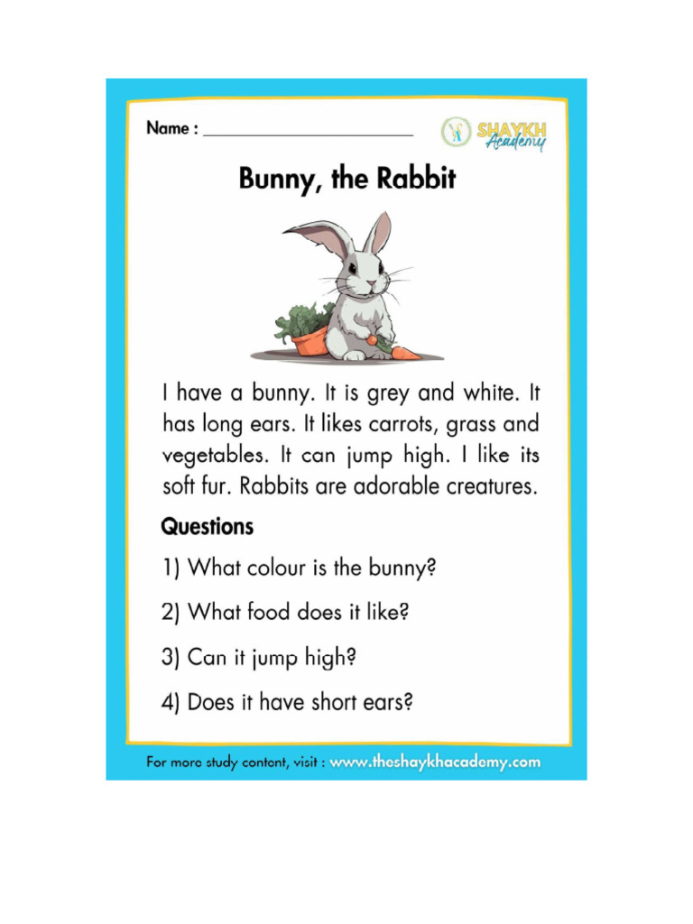 Beginner Reading Comprehension Bunny | PDF