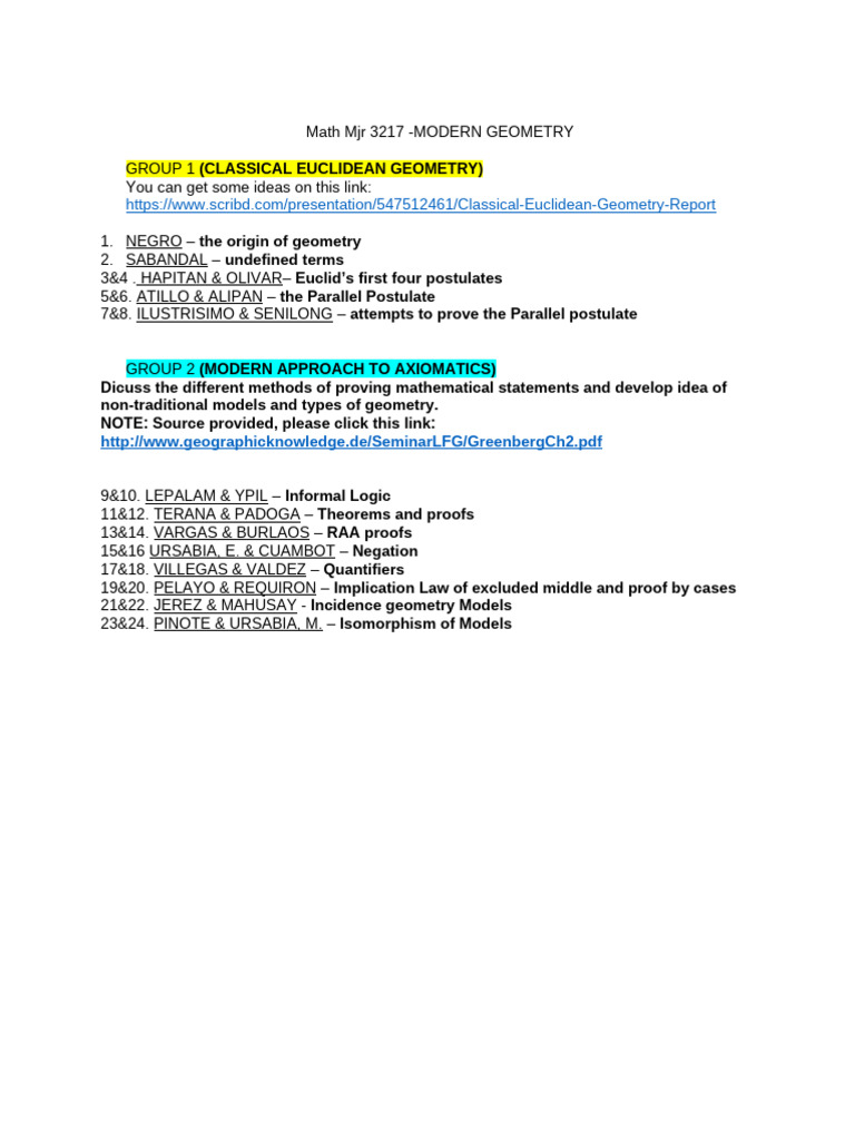 MODERN GEOMETRY Assigned Report | PDF
