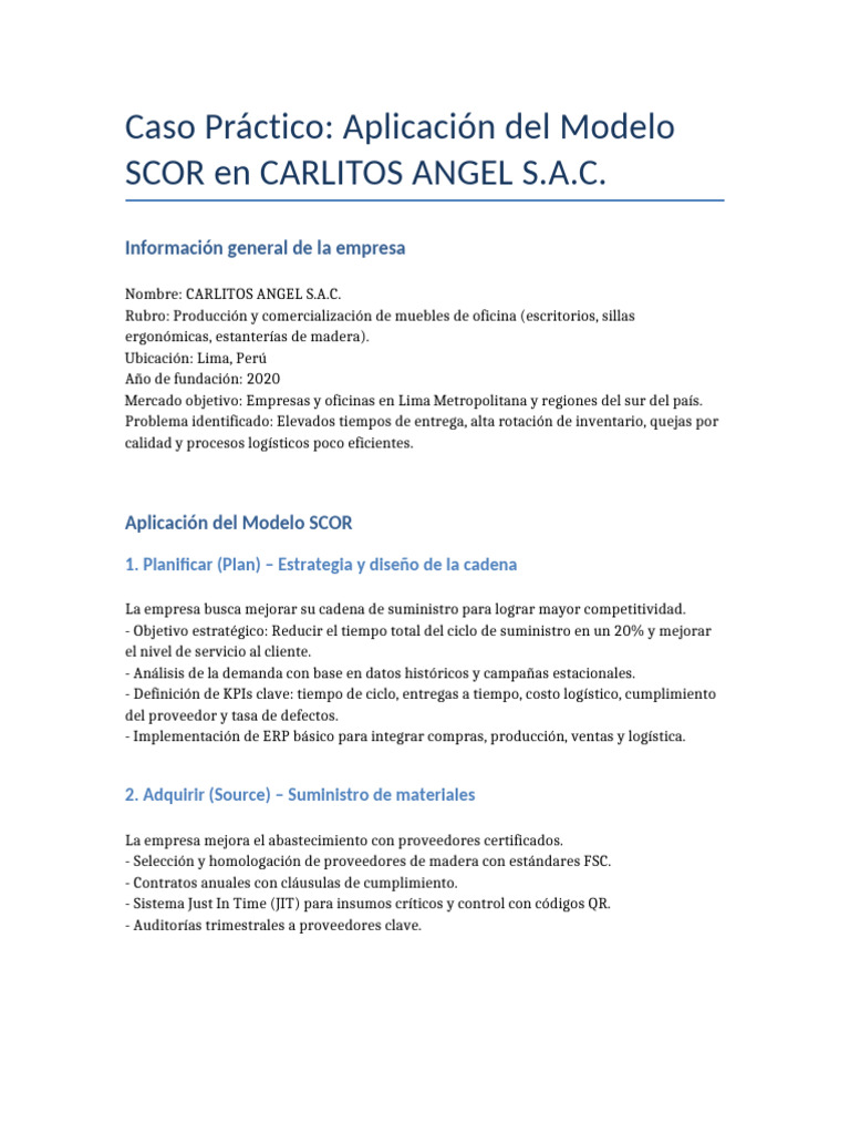 Caso Practico Modelo SCOR CARLITOS ANGEL | PDF | Logística | Lean Manufacturing