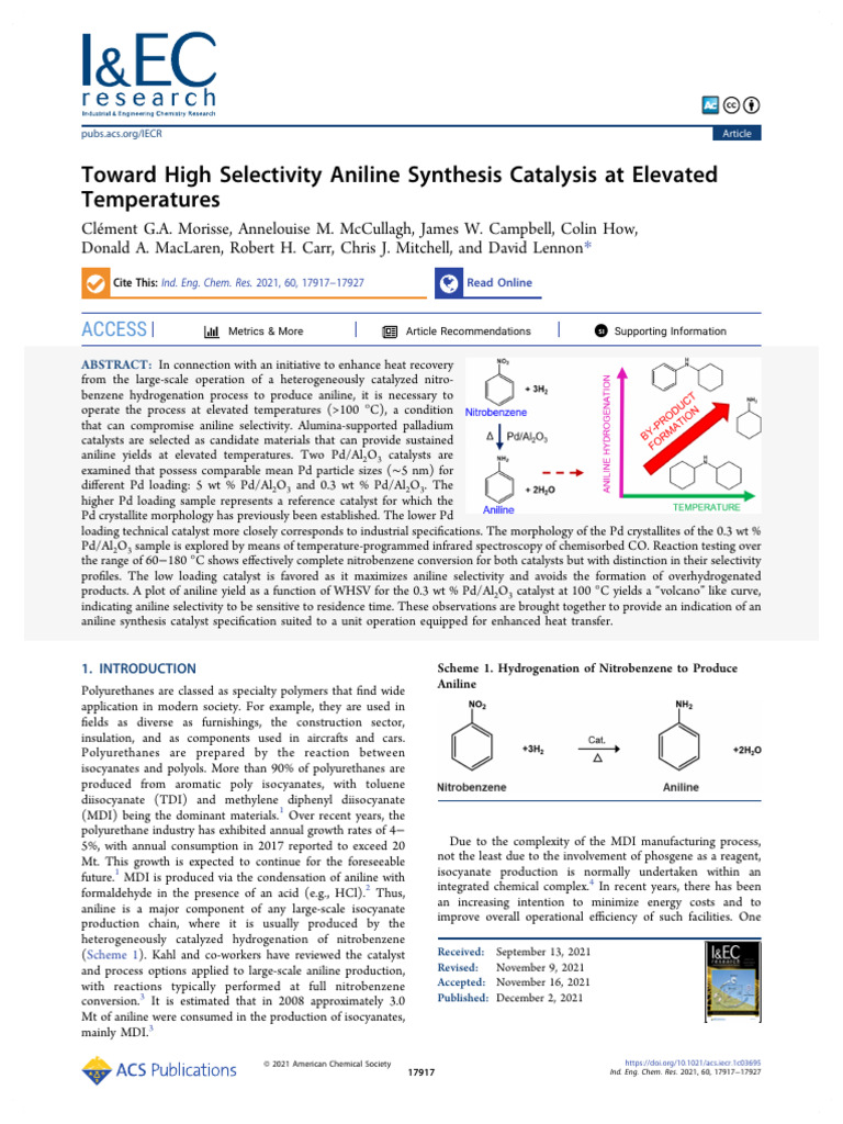 Morisse Et Al 2021 Toward High Selectivity Aniline Synthesis Catalysis ...