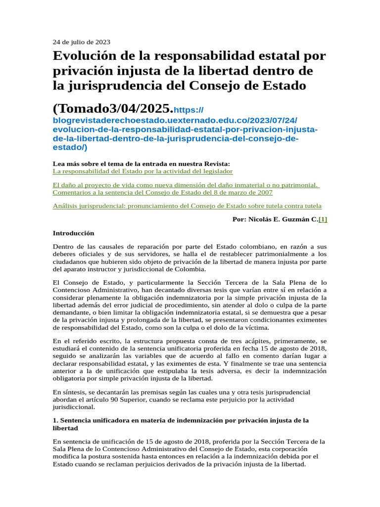 Privacion Injus Ta Libertad. Evoluciòn Articulo U. Externado | PDF ...