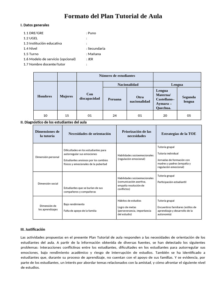 1 Propuesta de Plan Tutorial de Aula Secundaria | PDF | Las emociones | Autorregulación emocional