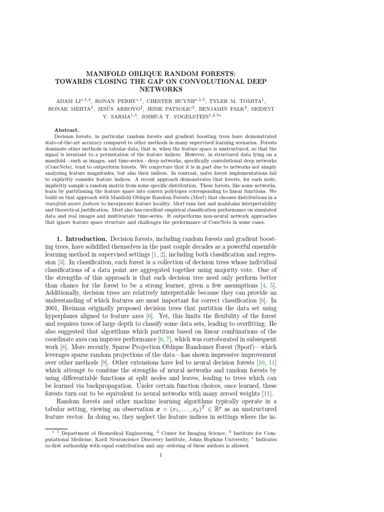 Manifold Oblique Random Forests: Towards Closing The Gap On Convolutional Deep Networks | PDF ...