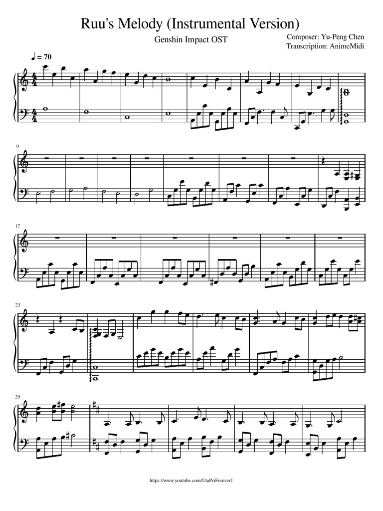 Genshin Impact - Ruu's Melody (Collab Version) | PDF | Musicians