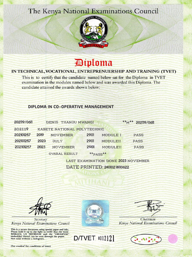 Kabete Deploma Cert | PDF