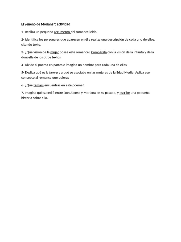 Análisis del Romance "El Veneno de Moriana" | PDF