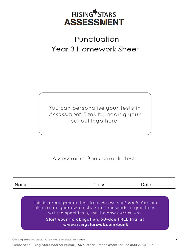 Year 3 Punctuation Assessment Test | PDF | Punctuation | Comma