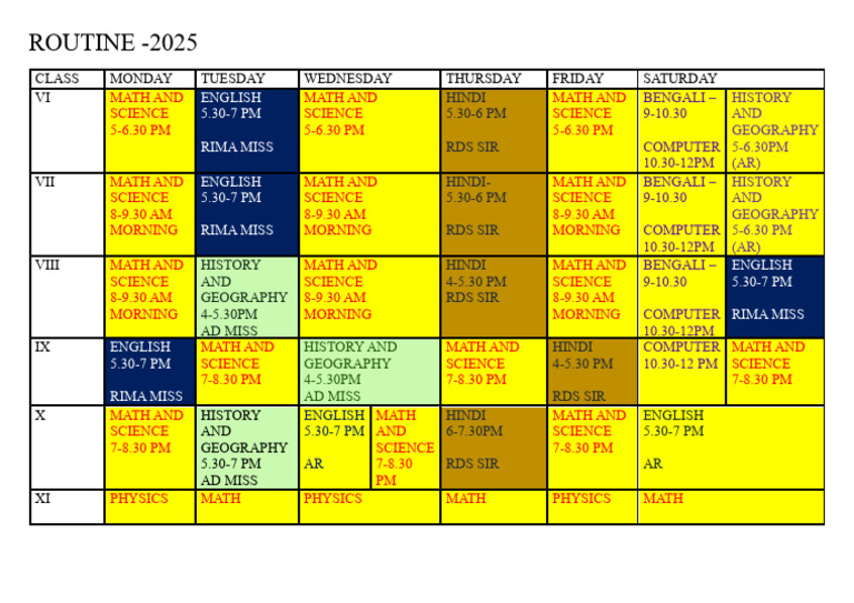 Routine - 2025 | PDF