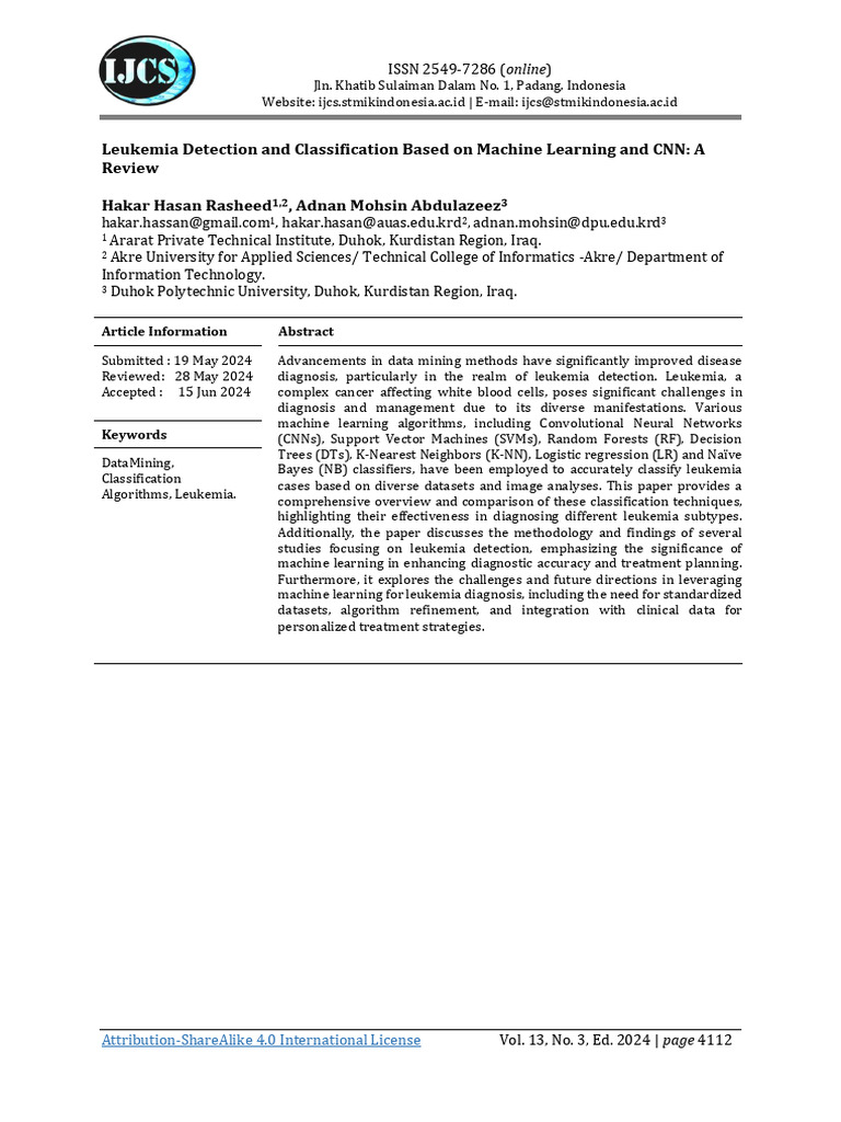 Leukemia Detection and Classification Based On Mac | PDF | Machine Learning | Support Vector Machine