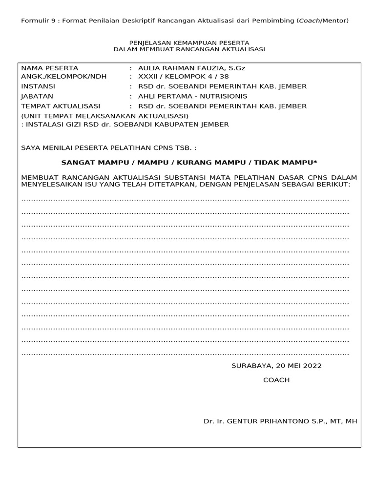 Formulir Penilaian Seminar | PDF