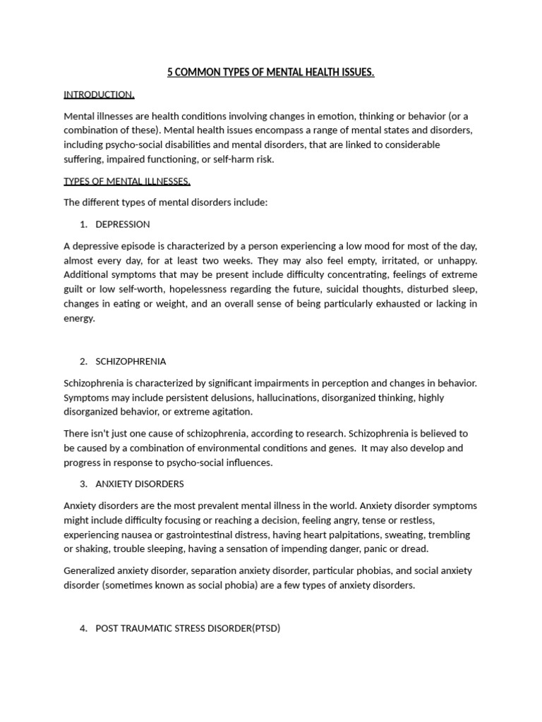 5 Common Types of Mental Health Issues | PDF | Mental Disorder | Anxiety